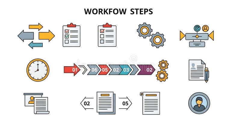 Workflow Steps Icons: Flat Design Process Chart Stock Illustration ...