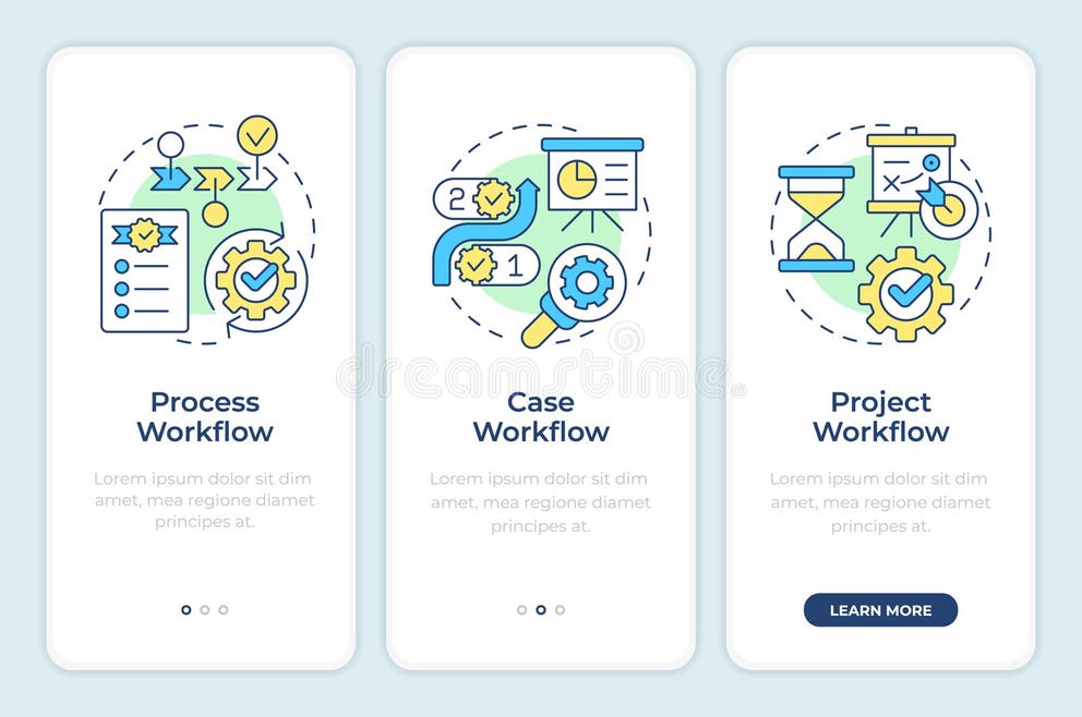 Workflow Types Onboarding Mobile App Screen Stock Illustration ...
