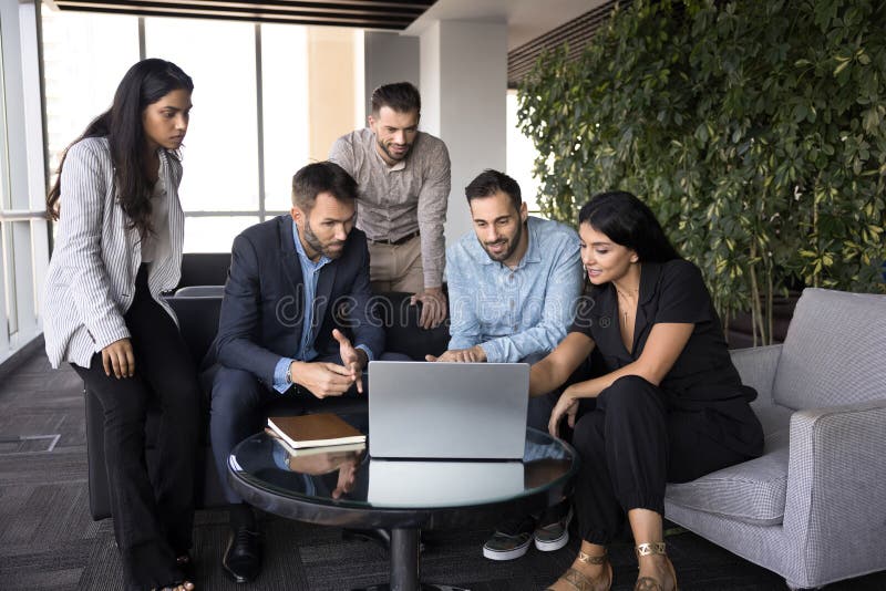 Workflow Using Modern Technology of Five Diverse Employees Stock Photo ...