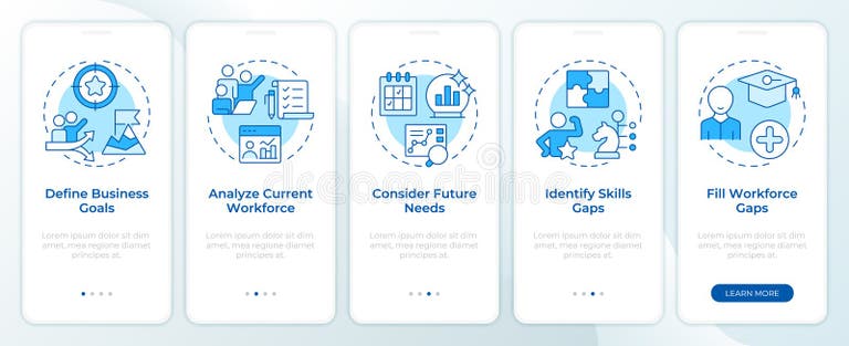 Workforce Forecasting Blue Onboarding Mobile App Screen Stock Vector ...