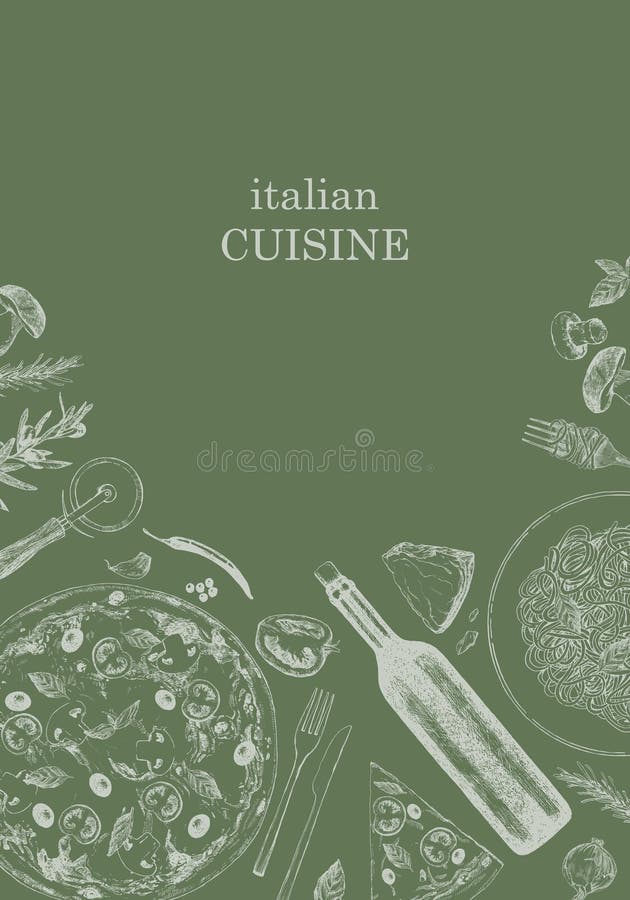 Traditional Italian Cuisine. Hand-drawn Illustration of Italian ...