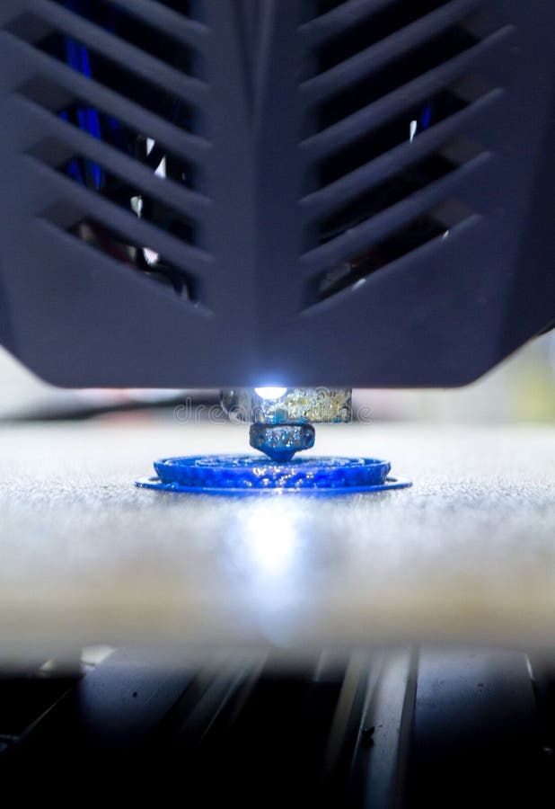 Working 3D Printer Printing Blue Plastic Object. Printing Model Molten ...