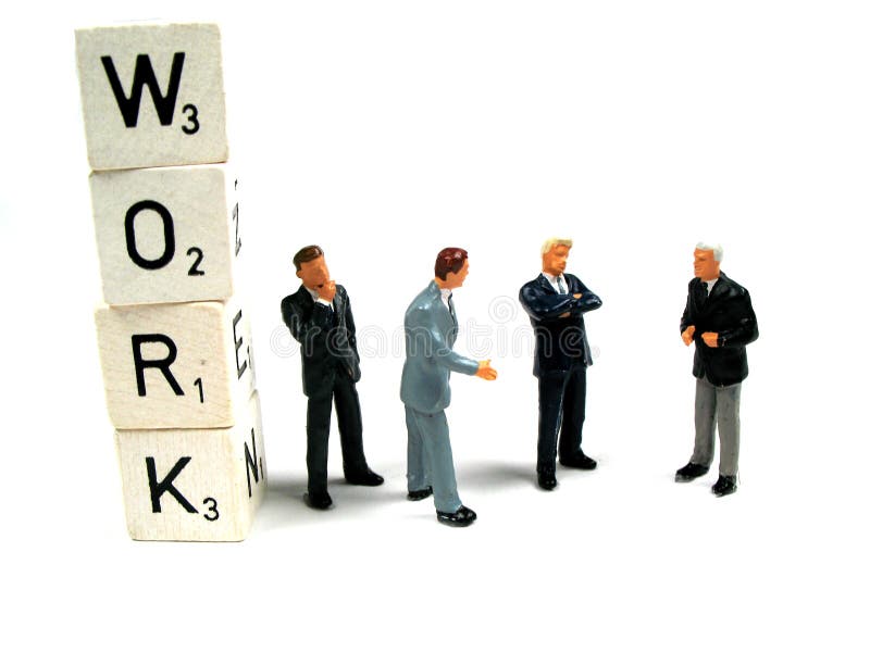 Small Figurines in Business Suits Next To the Word "work" Stock Image ...