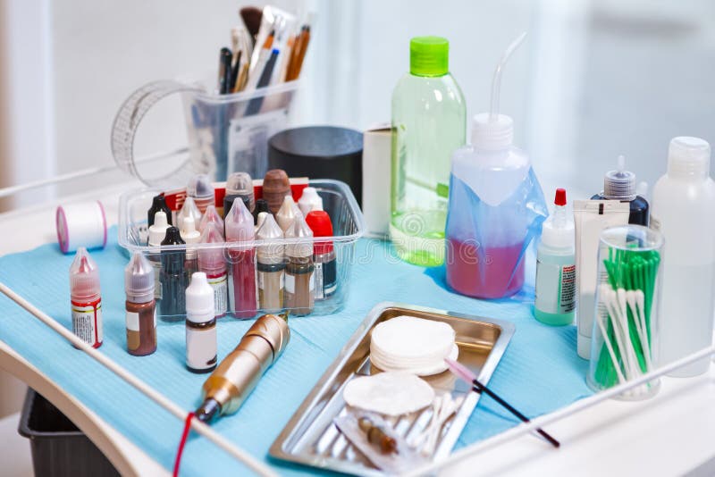 Permanent Tattoo Concept. Working Accessories and Tools for Tattoo ...