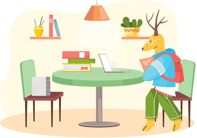 Working Animals Cute Cartoon Character Works at Home with Laptop ...