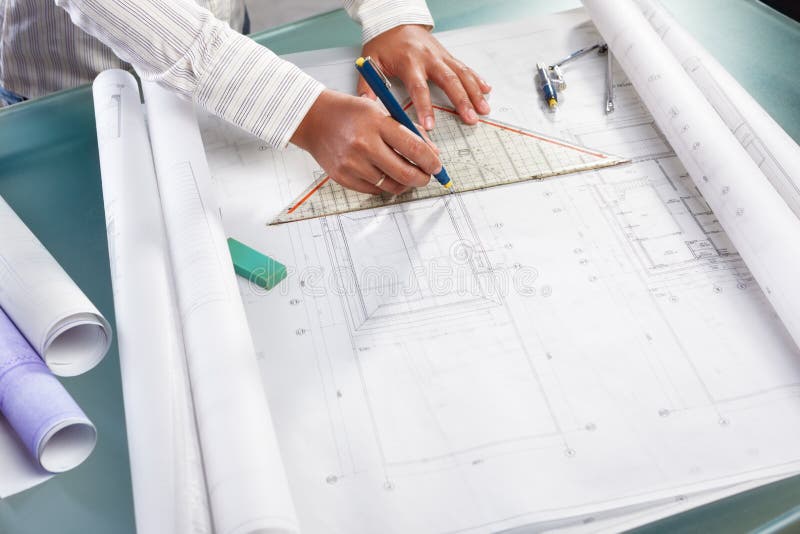 Working on Architecture Design Stock Photo - Image of rolled, printout ...