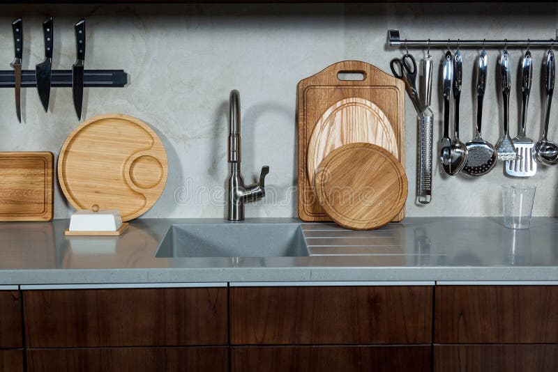 Working Area in the Kitchen Stock Image - Image of contemporary, design ...