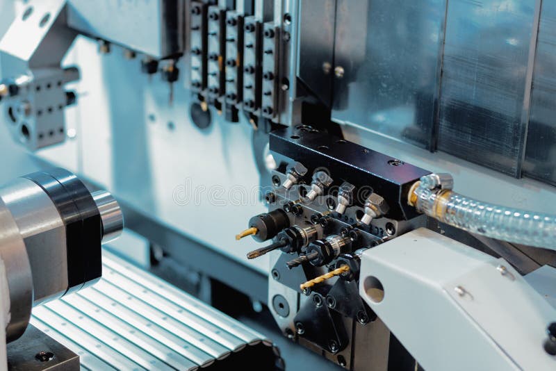 Modern Lathe Metalworking CNC Machine. Stock Image - Image of steel ...