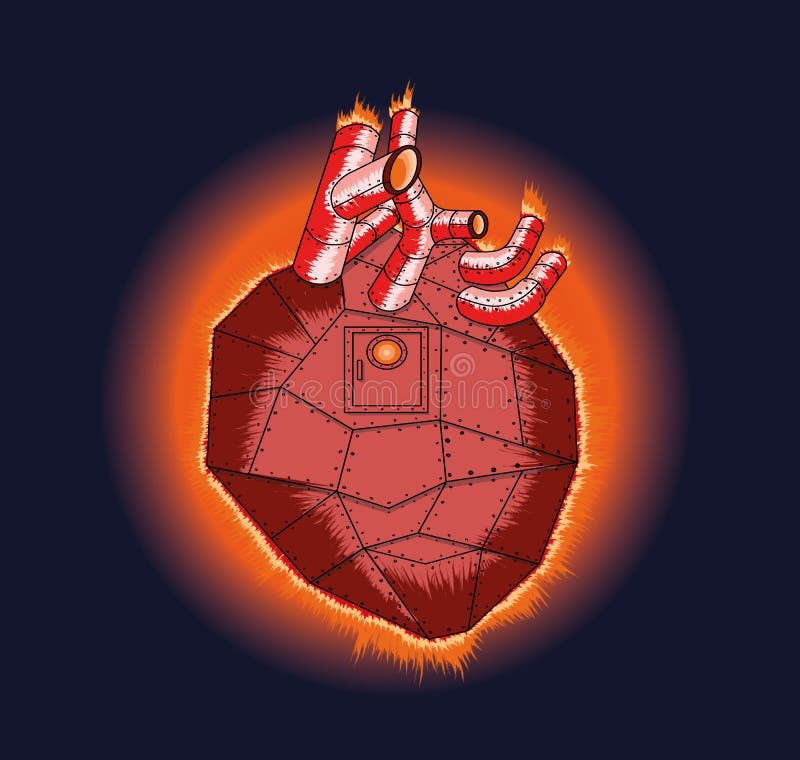 Working Artificial, Metal Heart, on a Blue Background Stock Vector ...