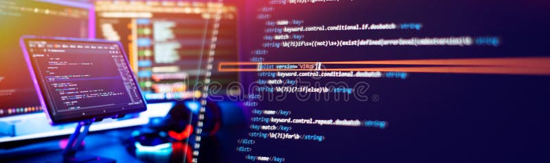 Working Atmosphere of a Programmer at Home, Background. Programming ...