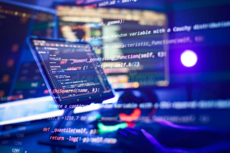 Working Atmosphere Of A Programmer At Home Background Programming Code Abstract Screen Stock