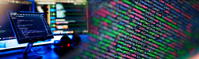 Working Atmosphere of a Programmer at Home, Background. Programming Code Abstract Screen Stock ...