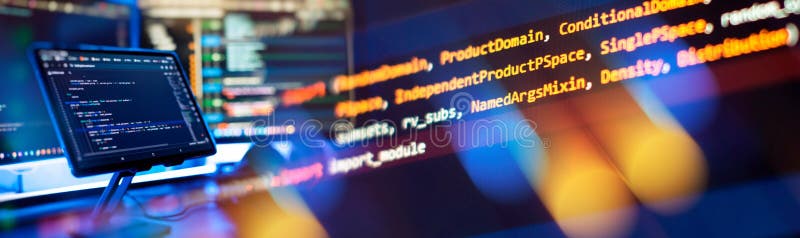 Working Atmosphere Of A Programmer At Home Background Programming Code Abstract Screen Stock