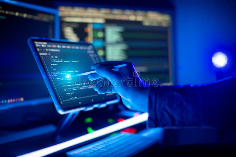 Working Atmosphere of a Programmer at Home, Background. Programming ...