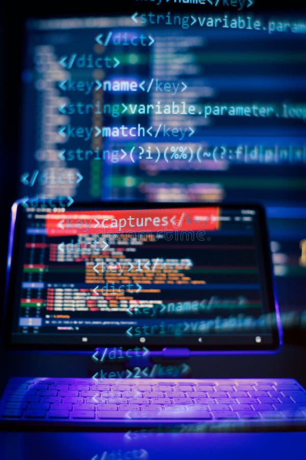 Working Atmosphere of a Programmer at Home, Background. Programming Code Abstract Screen Stock ...