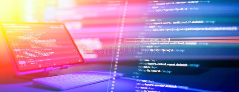 Working Atmosphere Of A Programmer At Home Background Programming Code Abstract Screen Stock
