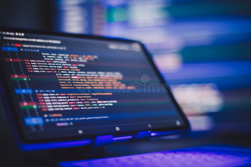 Working Atmosphere Of A Programmer At Home Background Programming Code Abstract Screen Stock