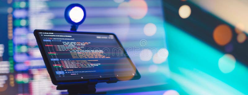Working Atmosphere Of A Programmer At Home Background Programming Code Abstract Screen Stock