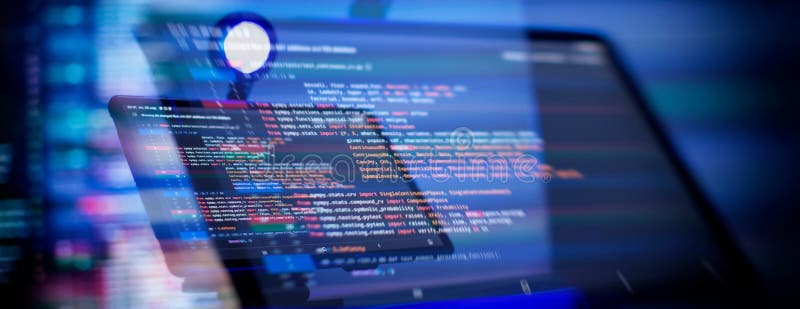 Working Atmosphere Of A Programmer At Home Background Programming Code Abstract Screen Stock