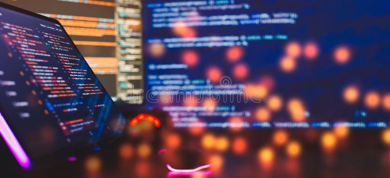 Monitor Closeup of Function Source Code. Abstract it Technology Background Stock Illustration ...