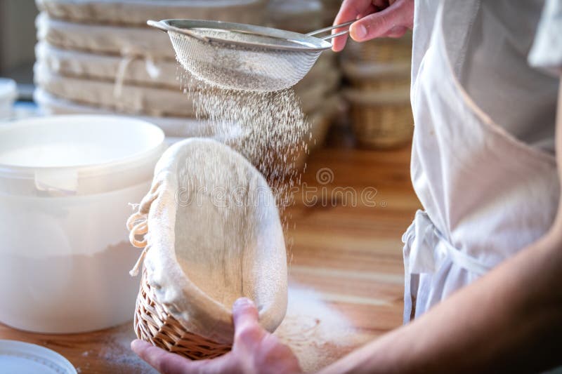 Working in a Backery with Flour Stock Photo - Image of biscuit, bread ...
