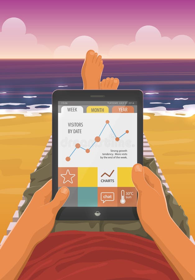 Working on the beach stock vector. Illustration of beach - 63044559