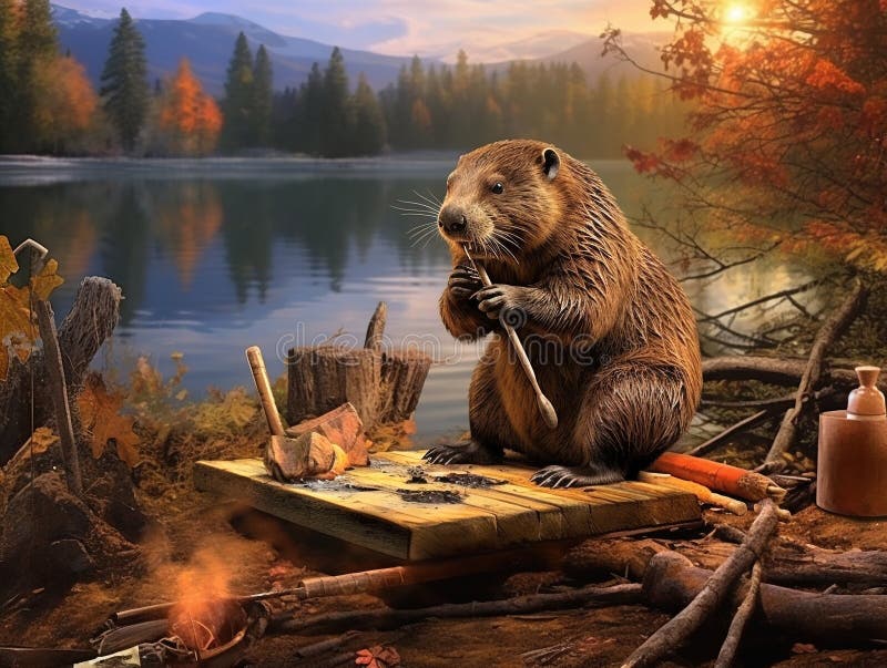 Working Beaver stock illustration. Illustration of gnaw - 293705110