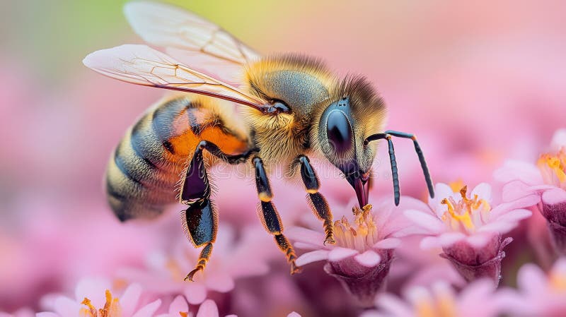 Bees are Pollinating Flowers Stock Illustration - Illustration of ...