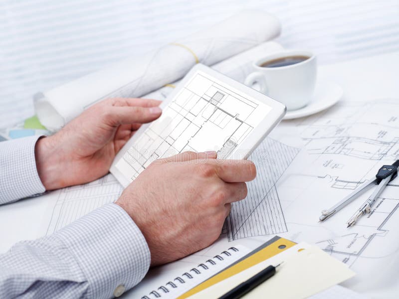 Working on blueprint stock image. Image of monitor, digital - 61854611