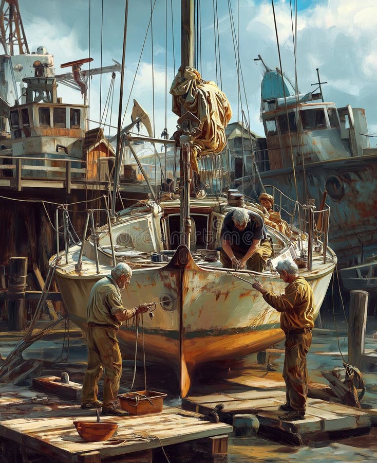 Working in the boat yard stock photo. Image of ship - 366843018