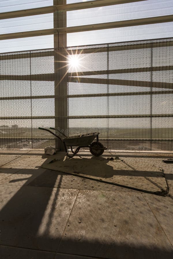 Building Trolley with Concrete Prepared for Work. Shovel is Stuck in ...