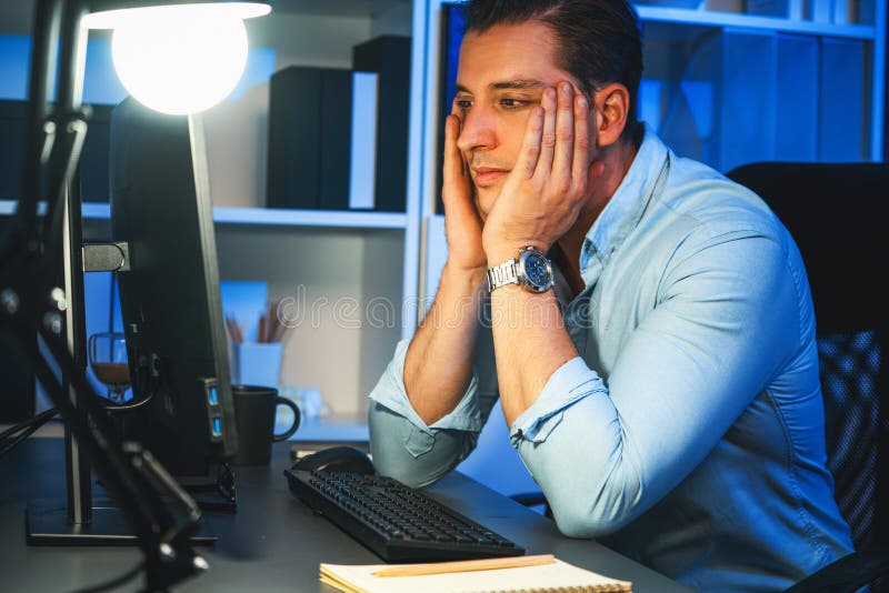 Working Businessman Sleepy Feeling with Project at Night Time. Sellable ...