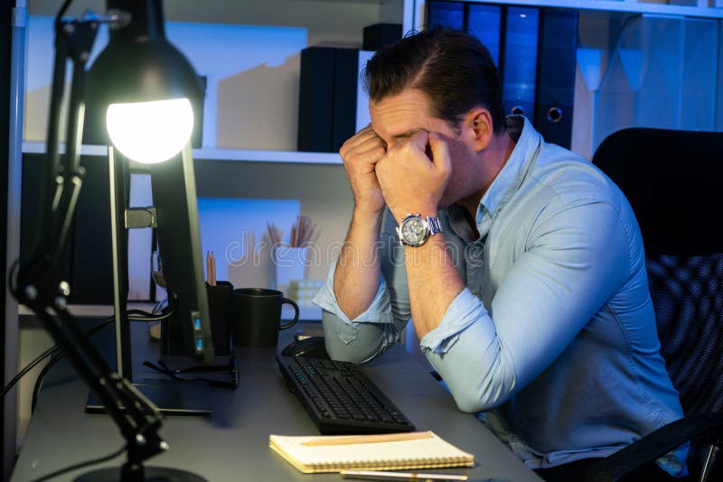 Working Businessman Sleepy Feeling with Project at Night Time. Sellable ...