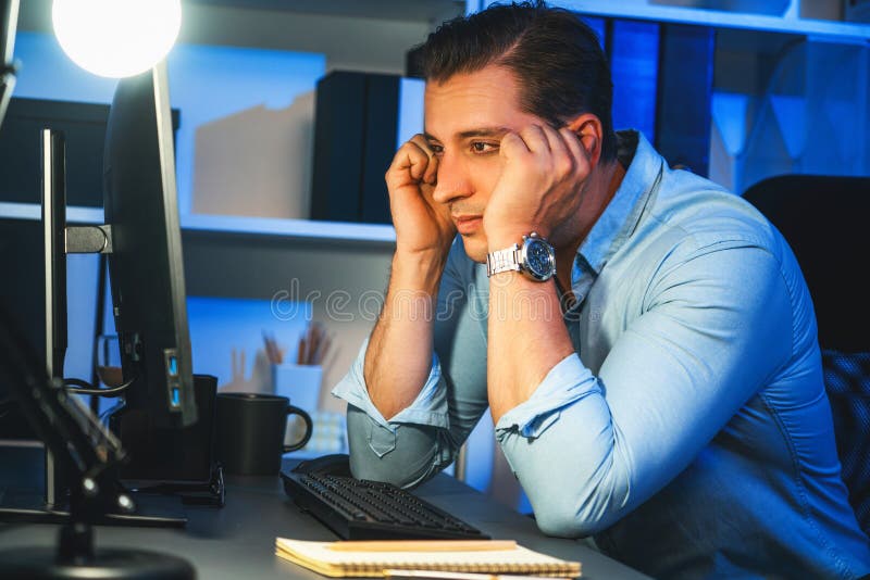 Working Businessman Sleepy Feeling with Project at Night Time. Sellable ...