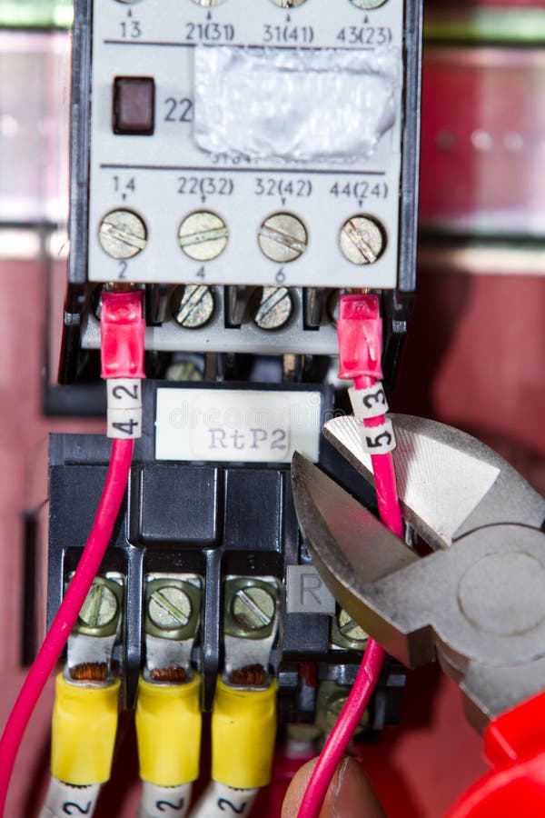 Electrician Working Electrical Panel Installing Cables Wires Stock ...