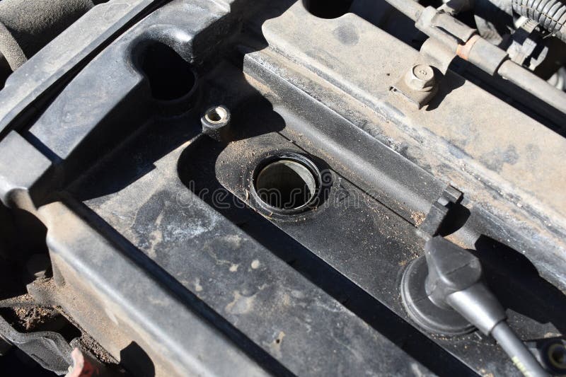 Working on Car Changing Spark Plugs on Four Cylinder Engine Close Stock ...