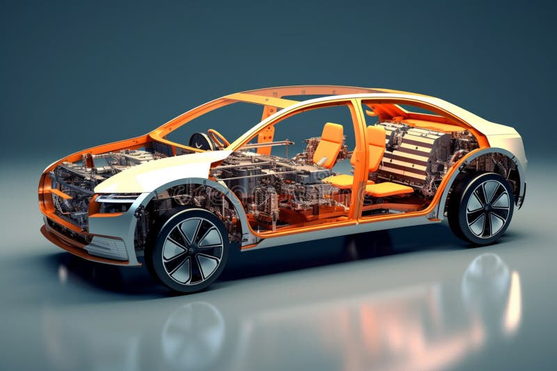 Working Car Internal Combustion Engine Scheme with Chassis and Wheels ...