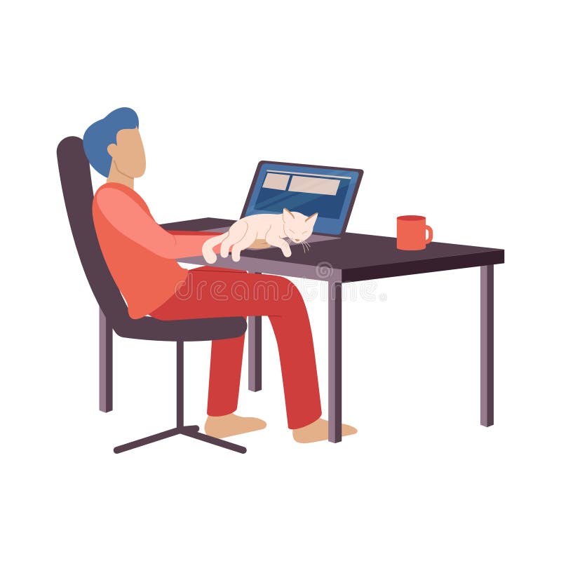 Working with Cat Composition Stock Vector - Illustration of work, room ...