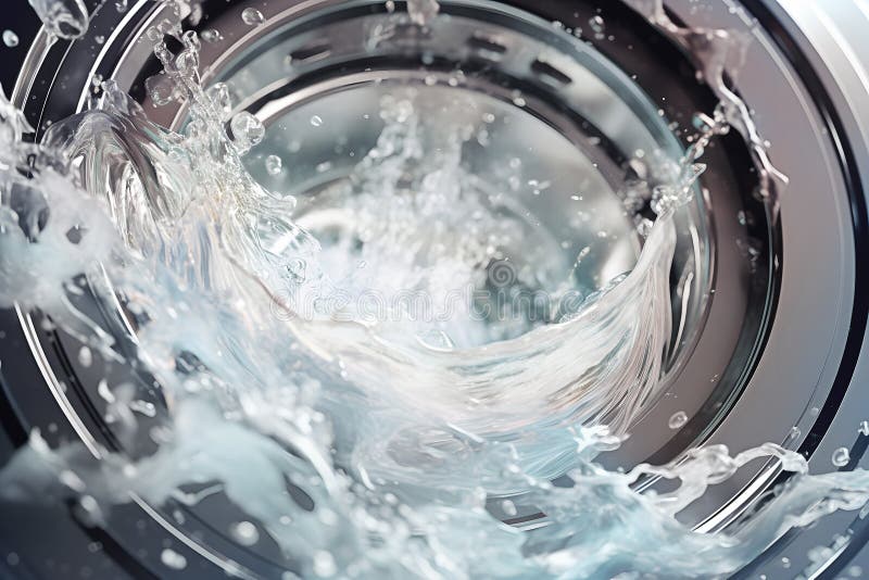 Working Centrifuge of Washing Machine with Splashes of Water Inside ...