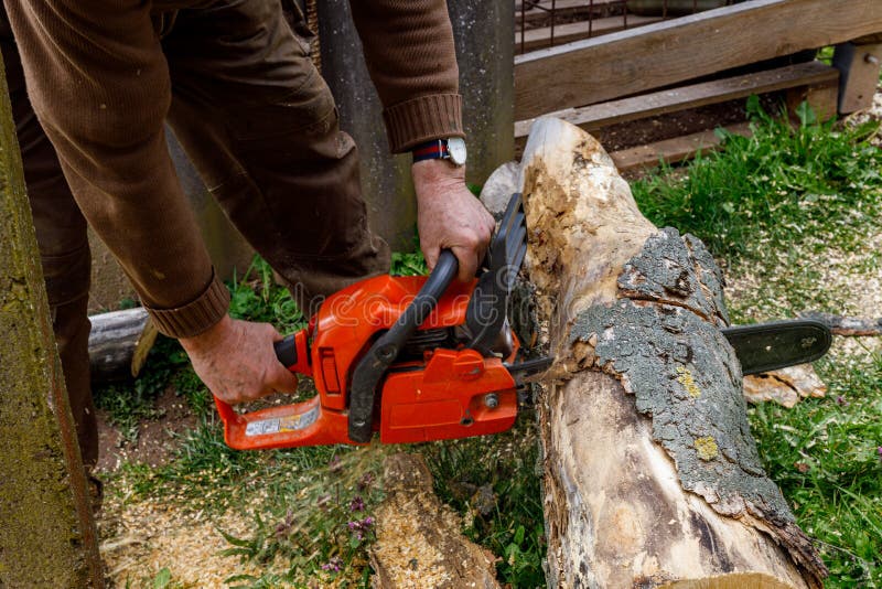 Working with a Chainsaw for Firewood Stock Photo - Image of carpenter ...
