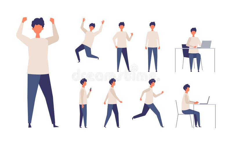 Working Character Design Set in Different Poses Stock Vector ...