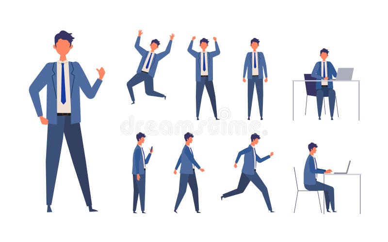 Working Character Design Set in Different Poses Stock Vector ...