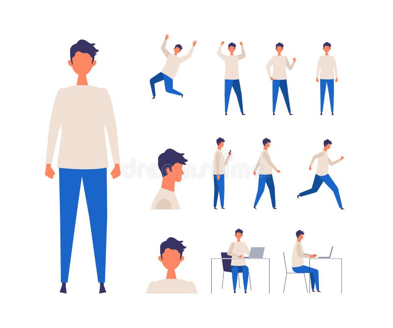 Working Character Design Set in Different Poses Stock Vector ...