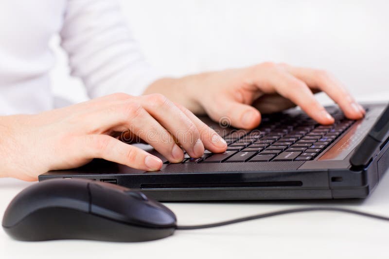 Working on computer stock image. Image of finger, laptop - 12863627