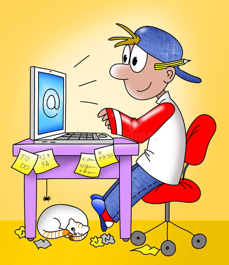Working on computer stock vector. Illustration of work - 13858735