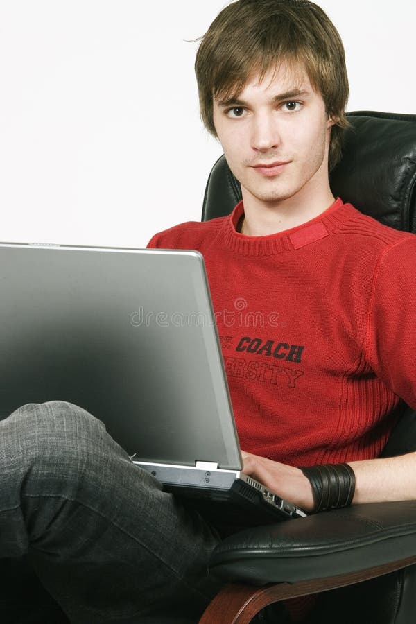 Young Man Working at Computer Stock Image - Image of preparring, online ...