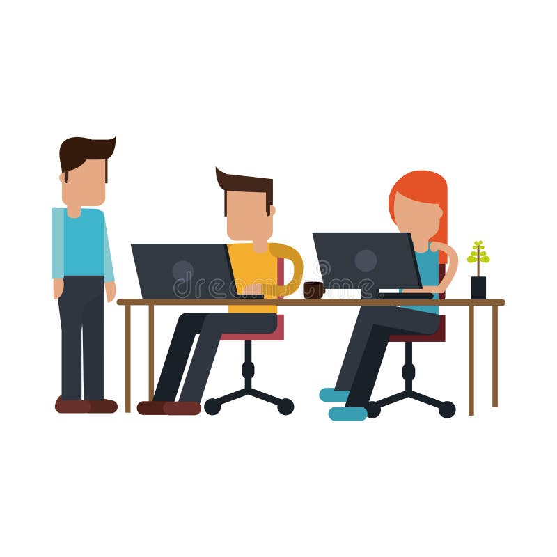 Working with Computer Avatar Stock Vector - Illustration of workers ...