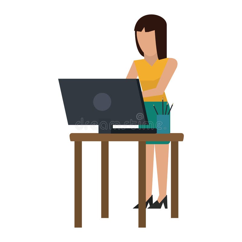 Working with Computer Avatar Stock Vector - Illustration of coworking ...