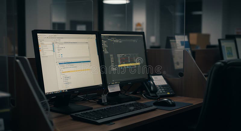 Working on Computer with Code in an Office Environment Setting Stock Illustration - Illustration ...