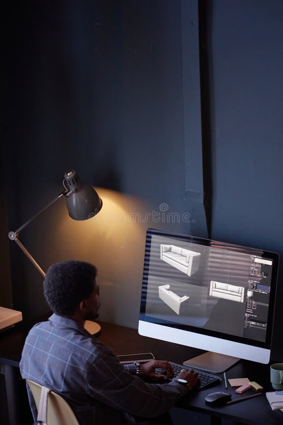 Working on Computer with Design Software in Office Setting Stock Image - Image of model ...